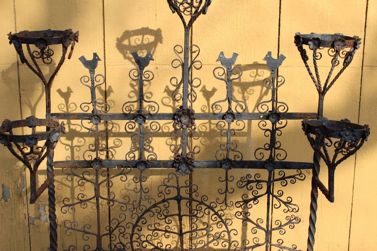 Antique Spanish Colonial Mexican Wrought Iron Yellin Fire Screen Plant ...