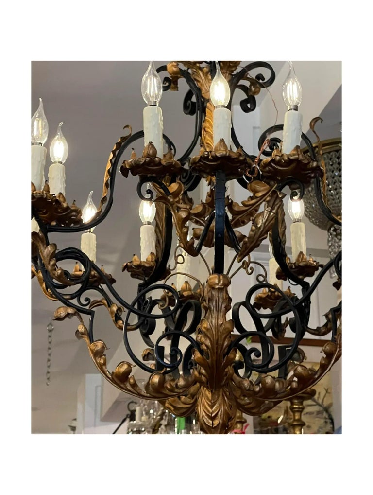 Antique Spanish Colonial Style Gold and Black Wrought Iron Chandelier ...