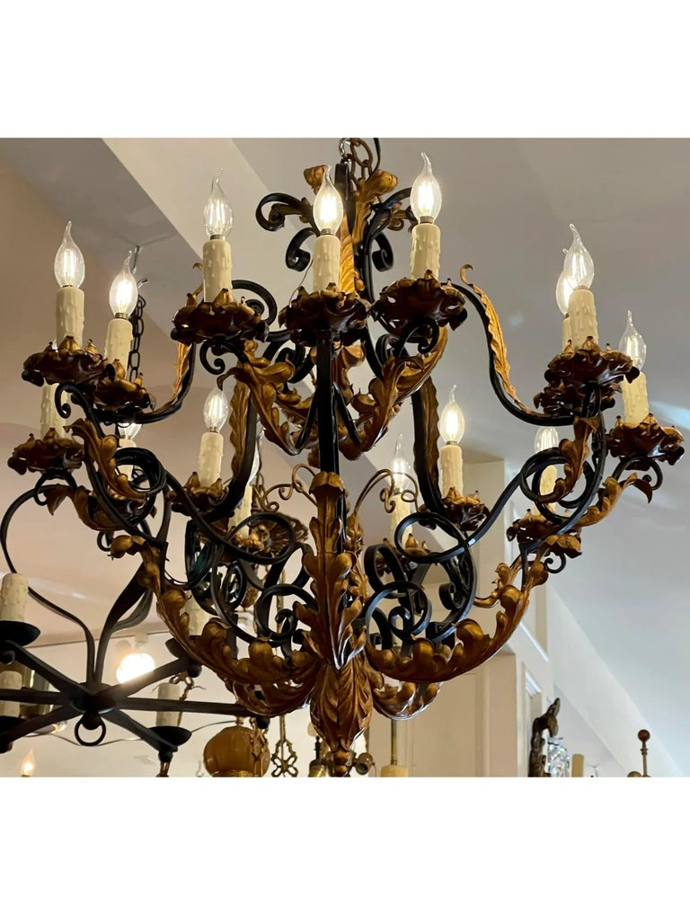 Antique Spanish Colonial Style Gold and Black Wrought Iron Chandelier ...