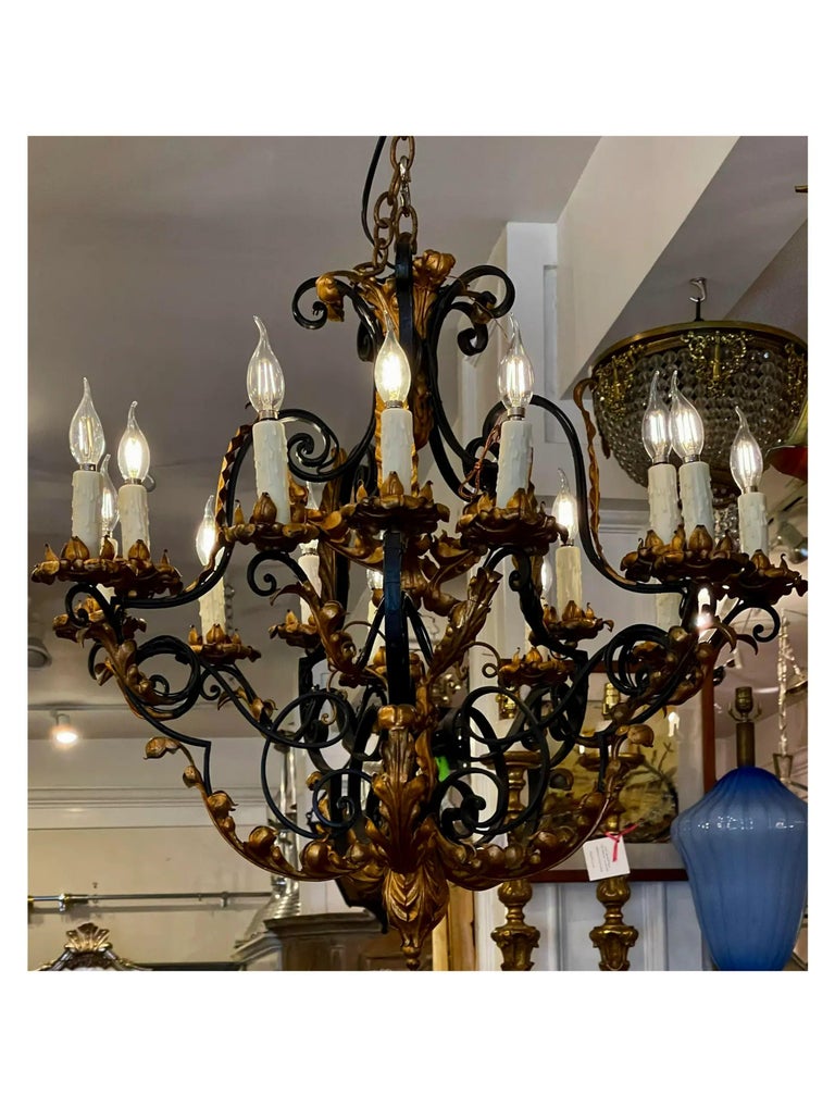 Antique Spanish Colonial Style Gold and Black Wrought Iron Chandelier ...