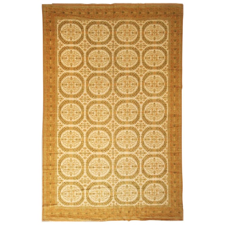 Antique Spanish Hand Knotted Traditional Beige Yellow Wool Rug by Rug ...