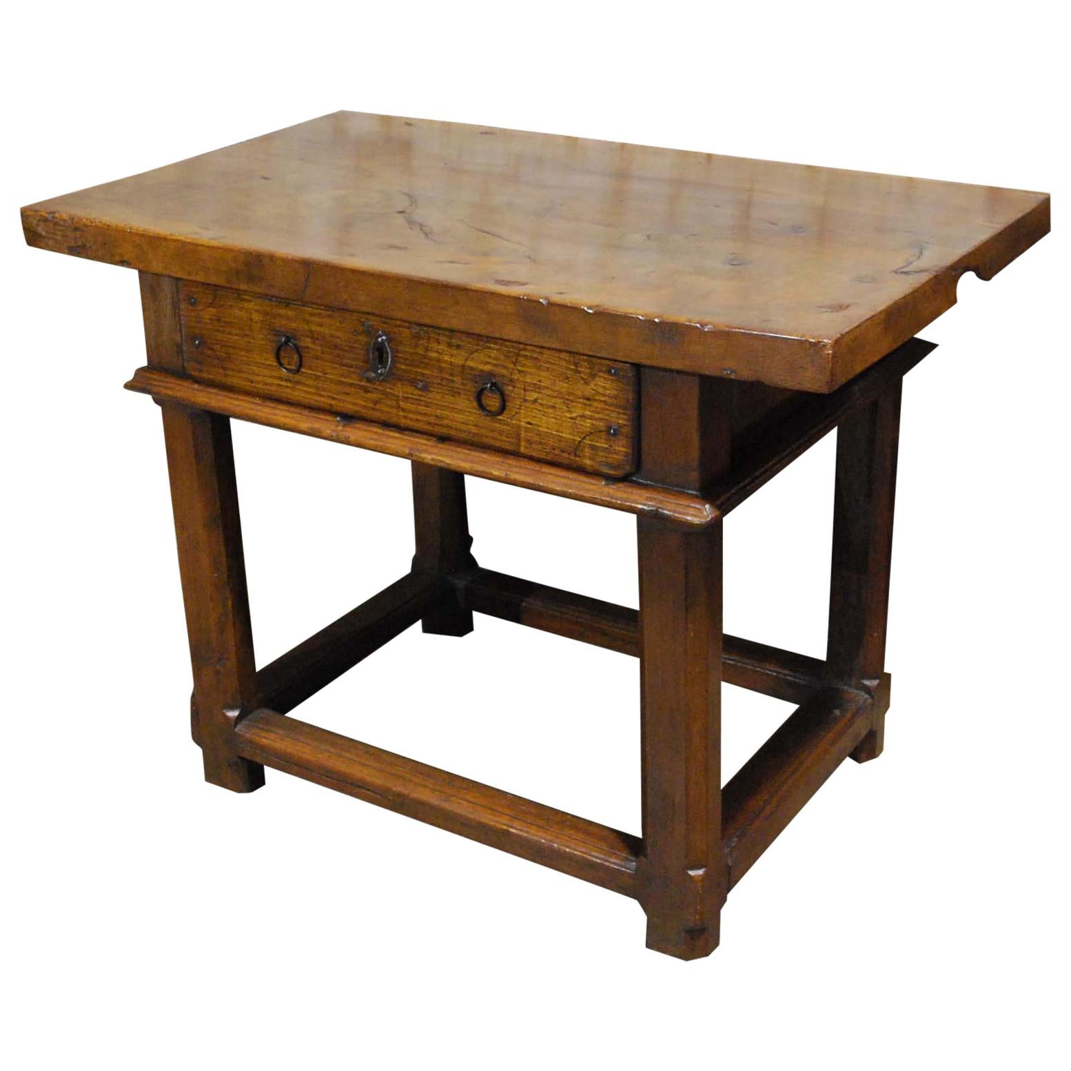 Antique Spanish Honey Color Solid Walnut Side Table with Drawer at ...