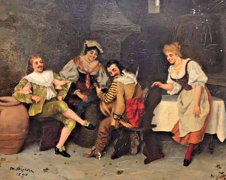 Antique Spanish Oil on Panel Painting, 1896 at 1stDibs