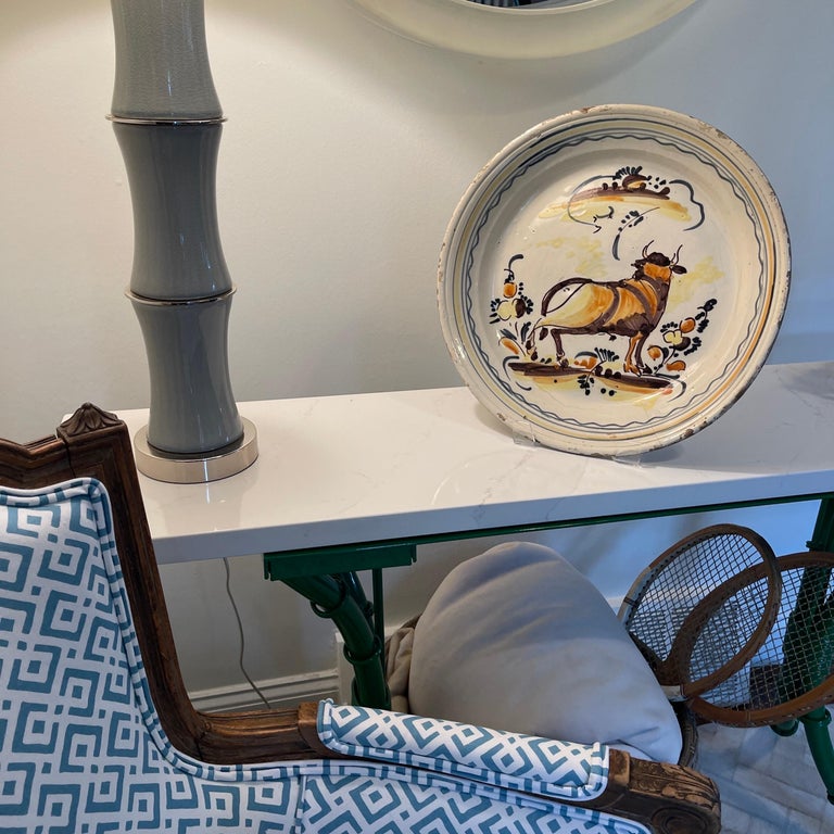 Antique Spanish Polychrome Ceramic Charger with a Bull Decoration For ...