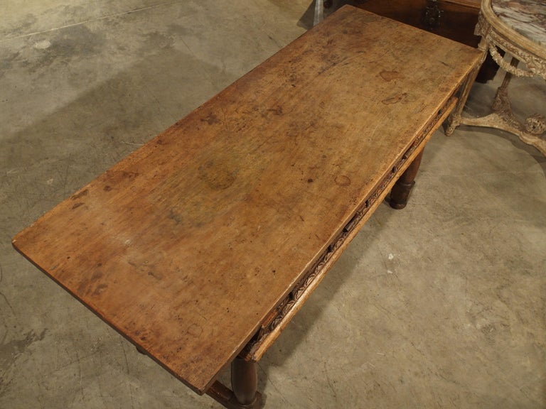Antique Spanish Single Plank Walnut Wood Table with Carved Drawers ...