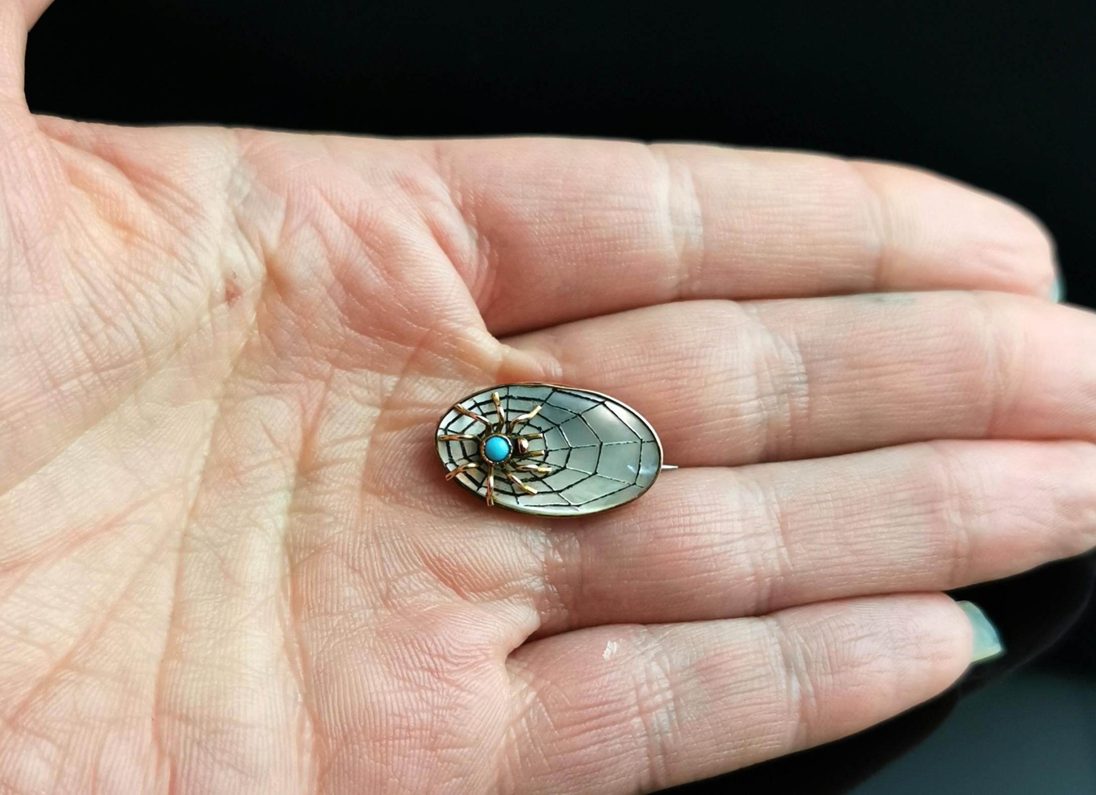 Antique Spider and Web Brooch, 9k Gold, Mother of Pearl at 1stDibs ...