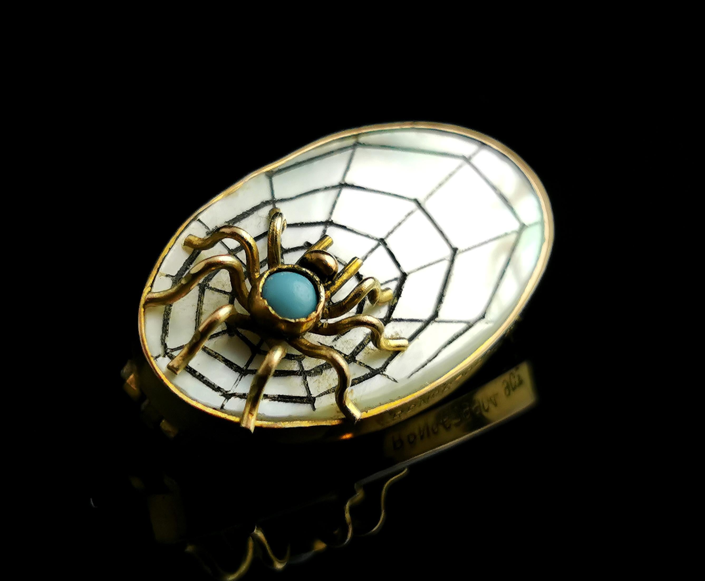 Antique Spider and Web Brooch, 9k Gold, Mother of Pearl at 1stDibs ...