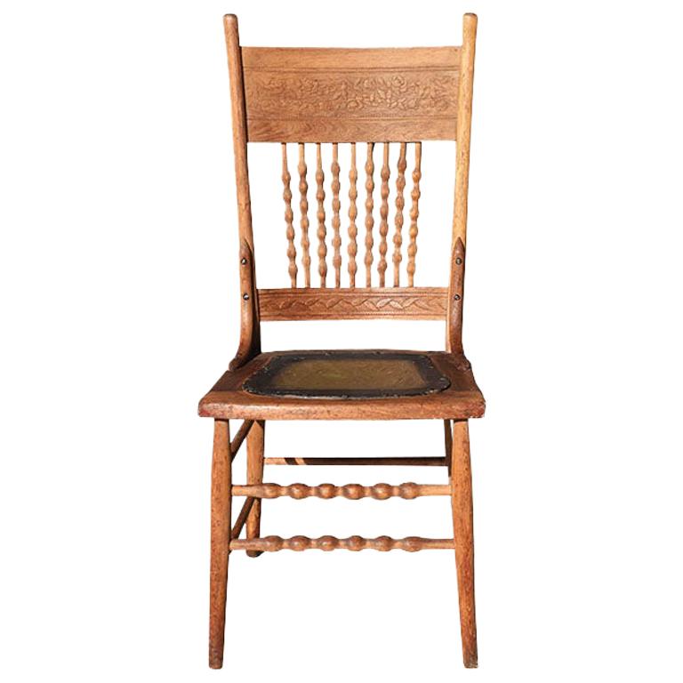 Antique Spindle Carved Wood Turned Leg Dining Chair with Stamped ...