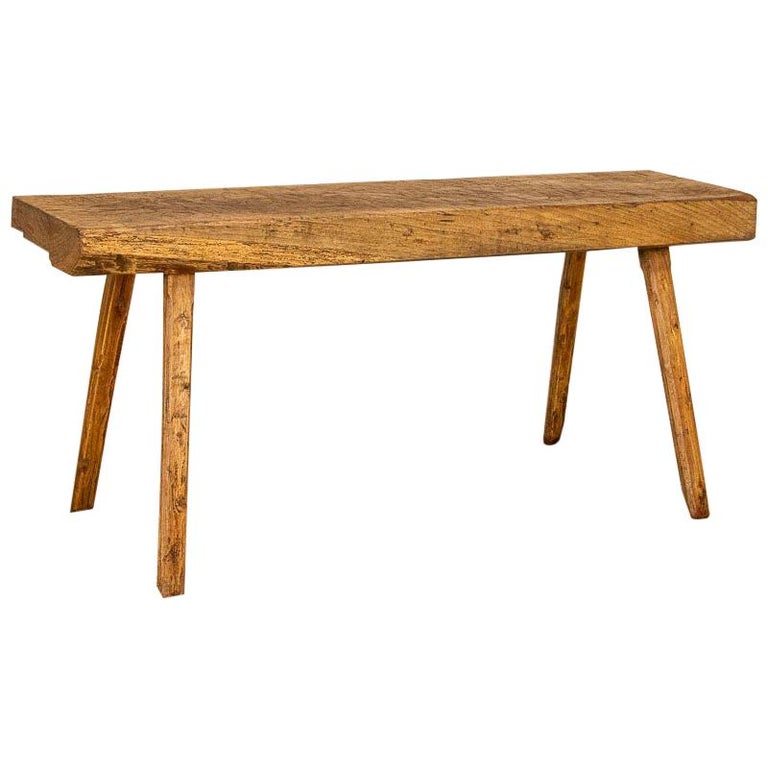 Antique Splay Leg Thick Slab Wood Console Table at 1stDibs