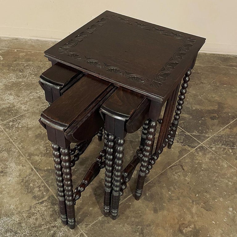 Antique Spool Leg Nesting Table Set For Sale at 1stDibs
