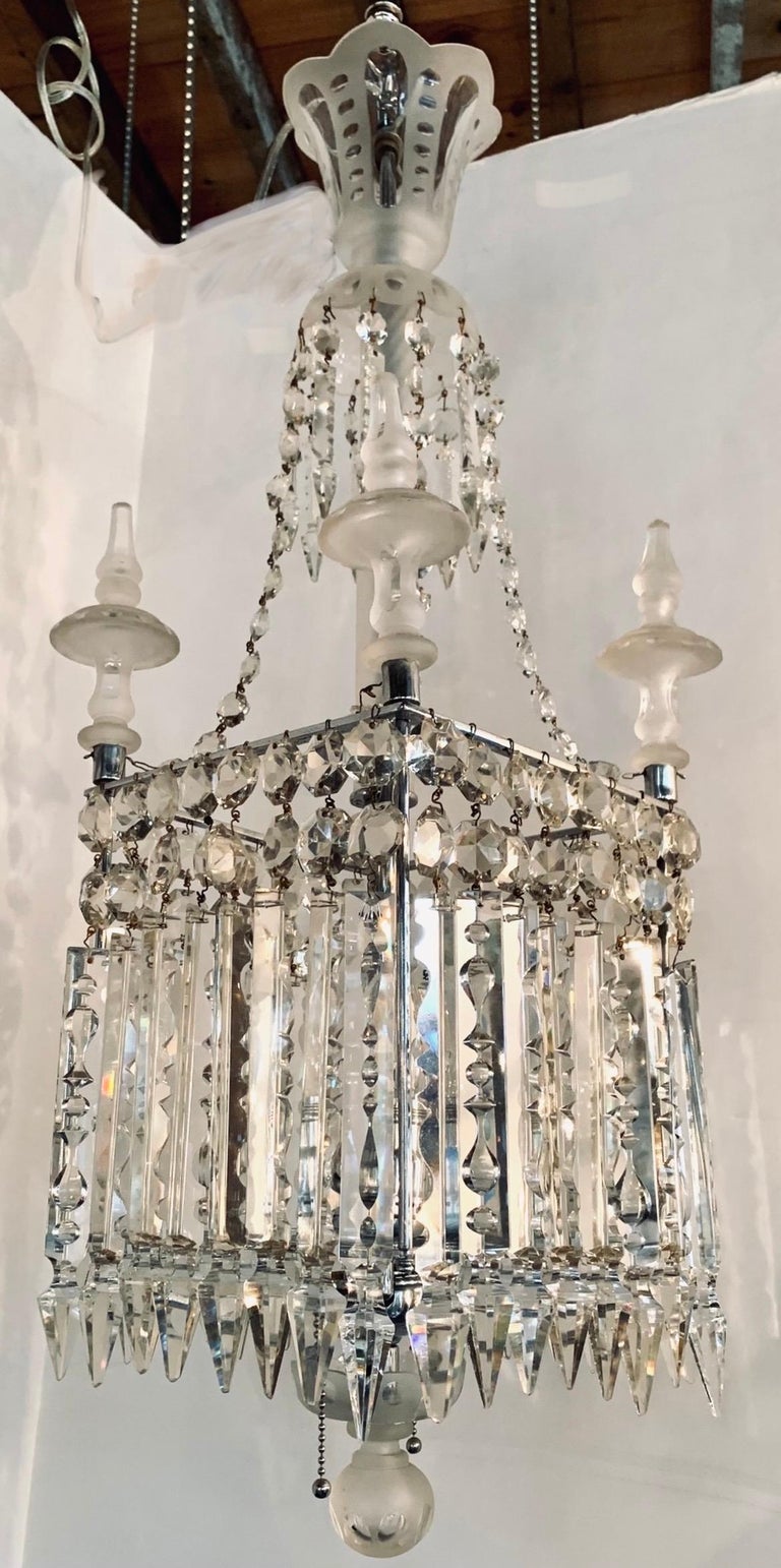 Antique Square Crystal Chandelier with Frosted Glass Spires For Sale at ...