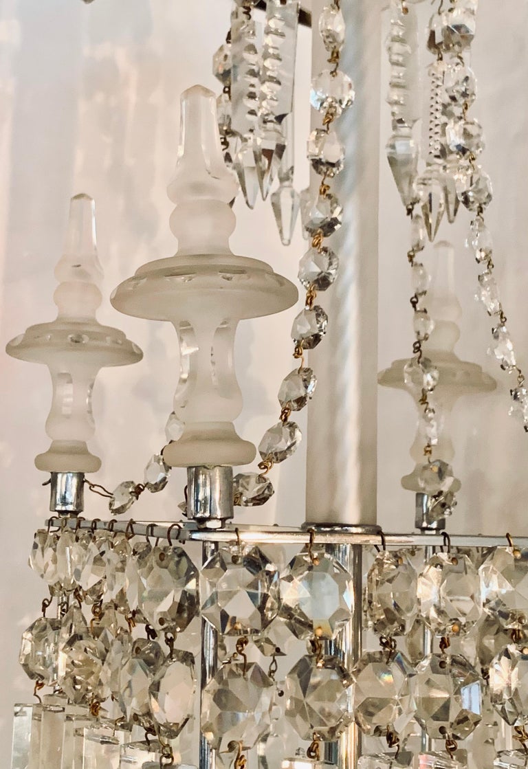 Antique Square Crystal Chandelier with Frosted Glass Spires For Sale at ...