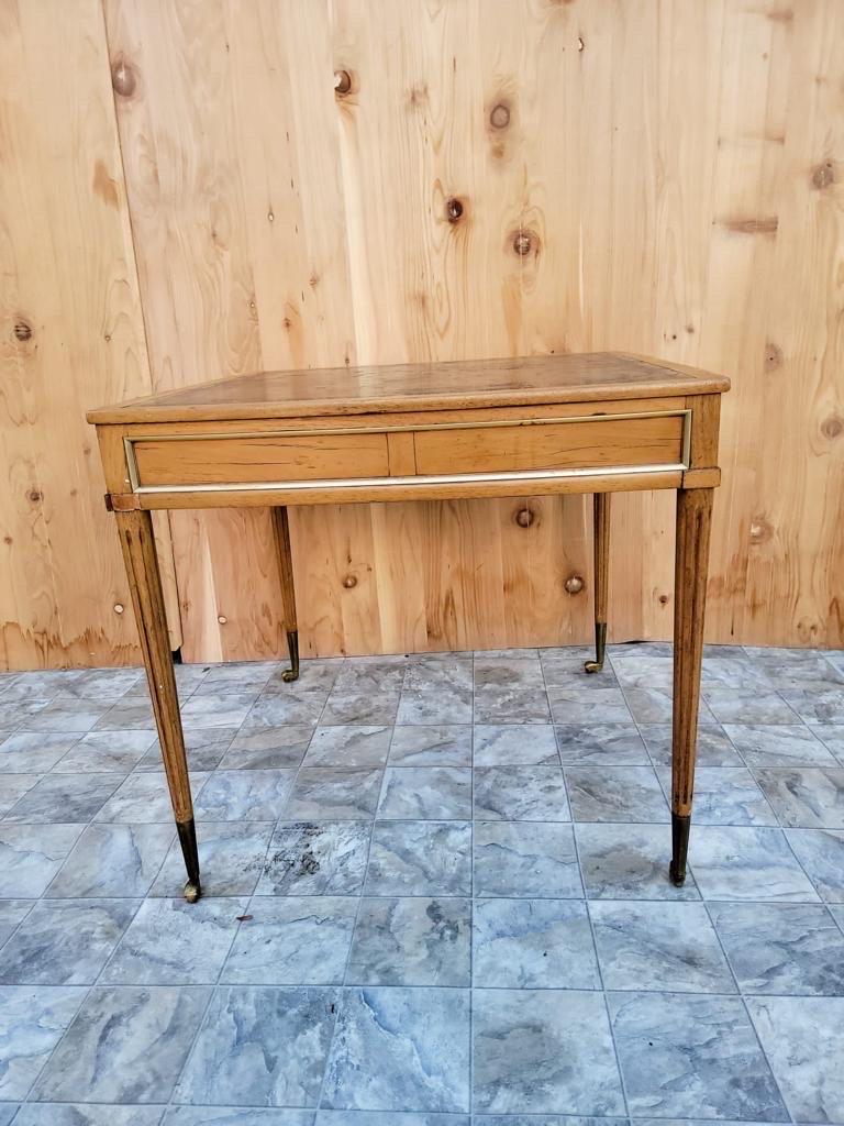 Antique Square Wood Tooled Leather Top Game Table For Sale at 1stDibs