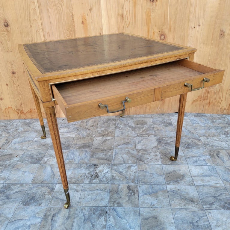 Antique Square Wood Tooled Leather Top Game Table For Sale at 1stDibs