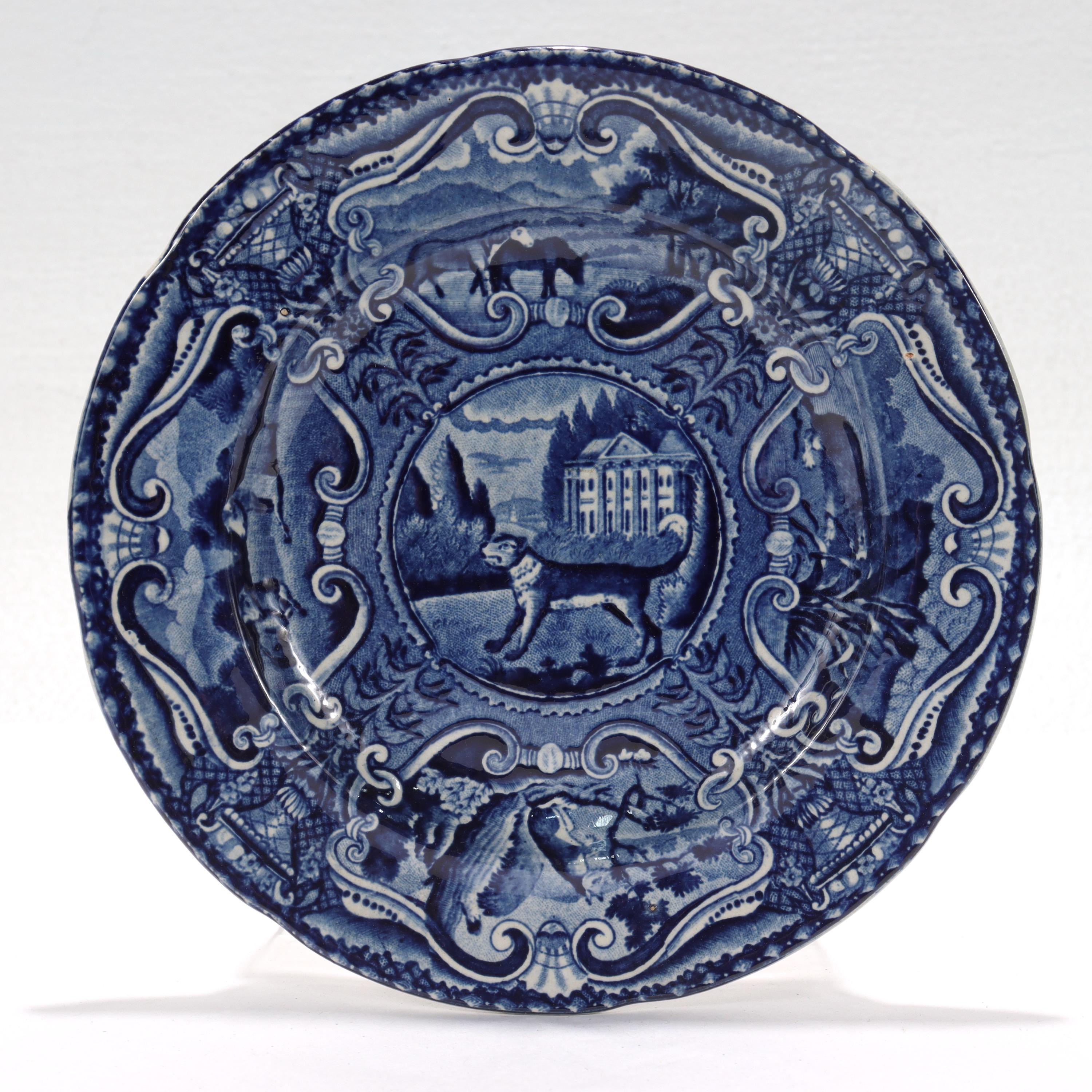 Antique Staffordshire Pottery Historical Blue Transfer Quadrupeds Plate ...