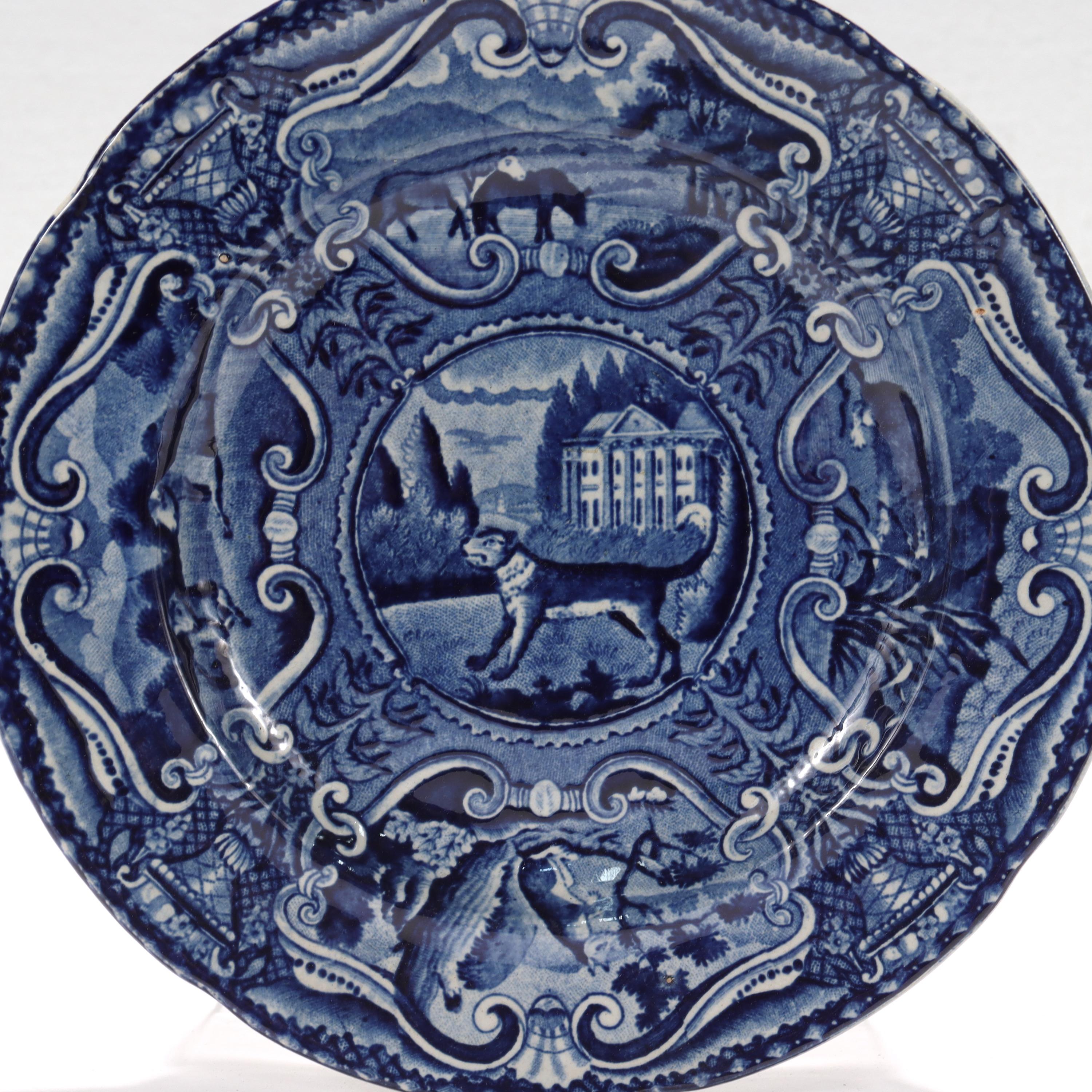 Antique Staffordshire Pottery Historical Blue Transfer Quadrupeds Plate ...