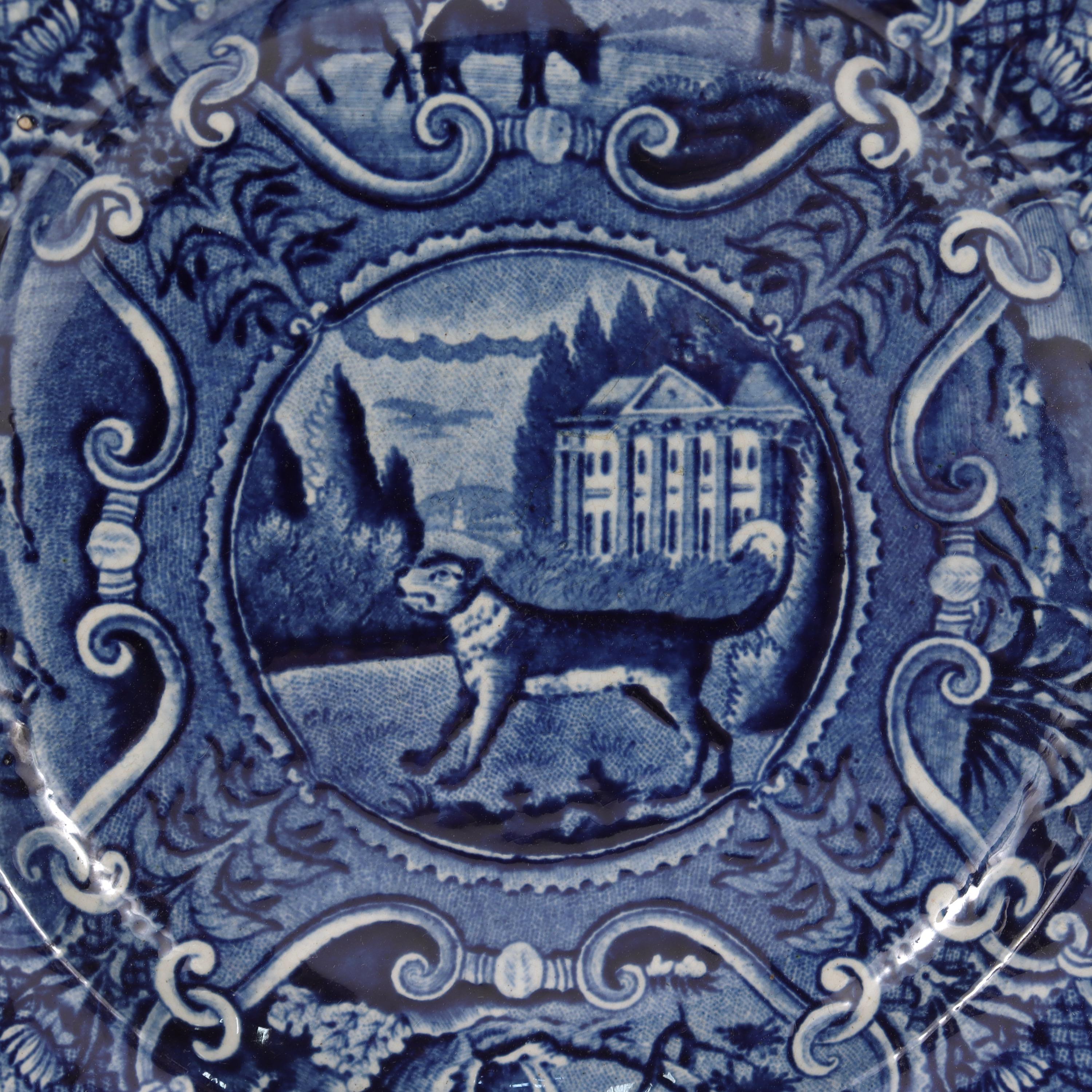 Antique Staffordshire Pottery Historical Blue Transfer Quadrupeds Plate ...