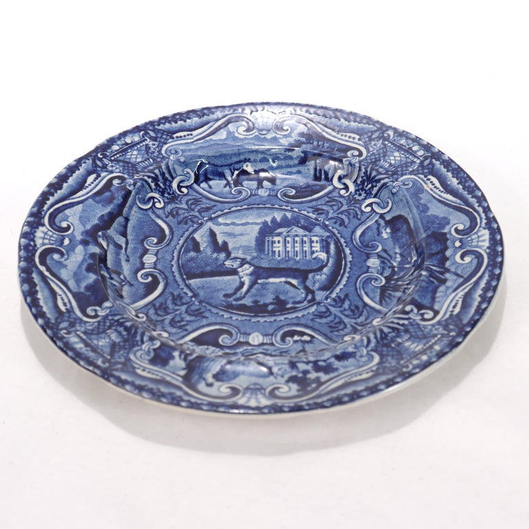 Antique Staffordshire Pottery Historical Blue Transfer Quadrupeds Plate ...