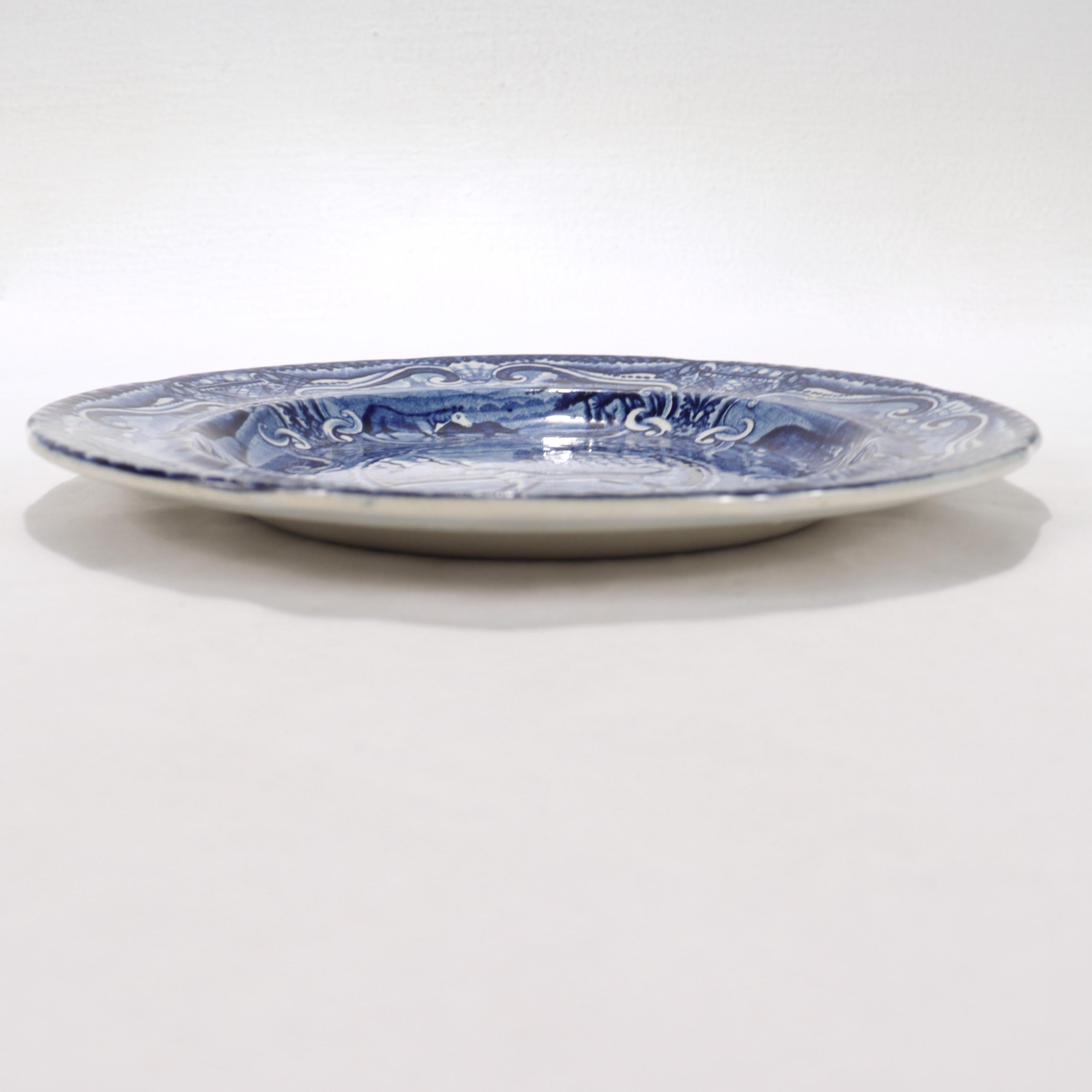 Antique Staffordshire Pottery Historical Blue Transfer Quadrupeds Plate ...