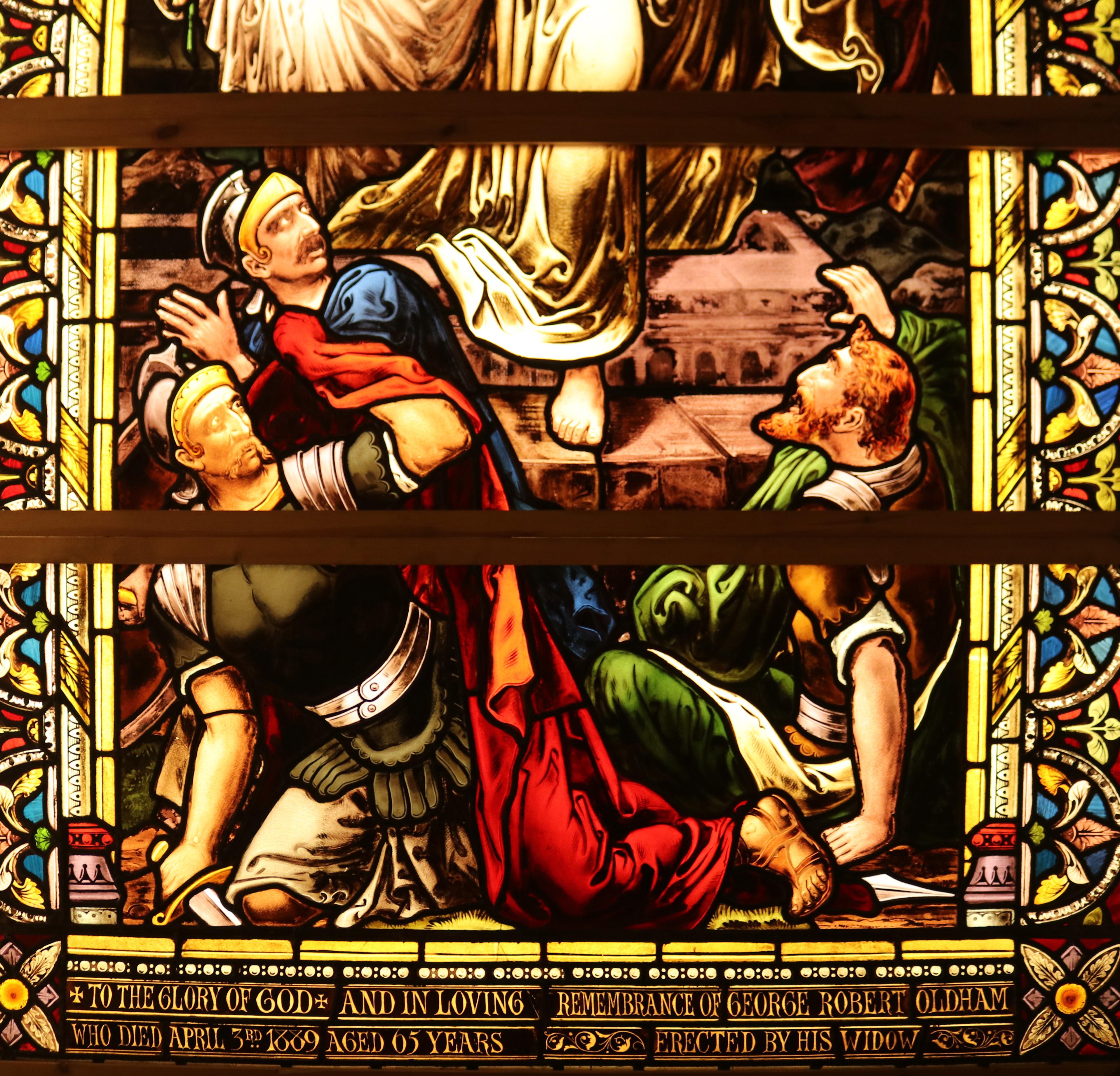 Antique Stained Glass Religious Scene Window at 1stDibs