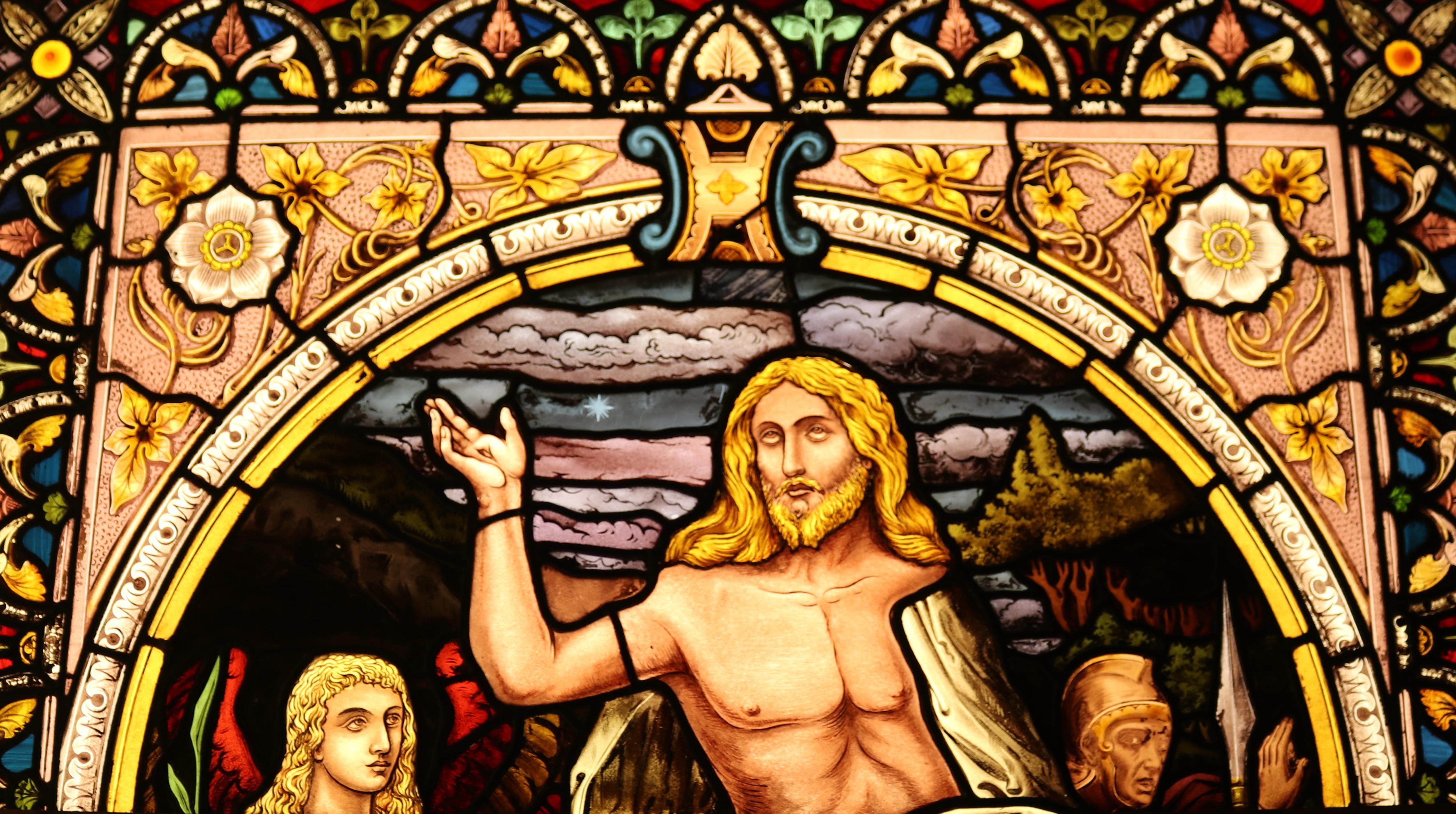 Antique Stained Glass Religious Scene Window at 1stDibs
