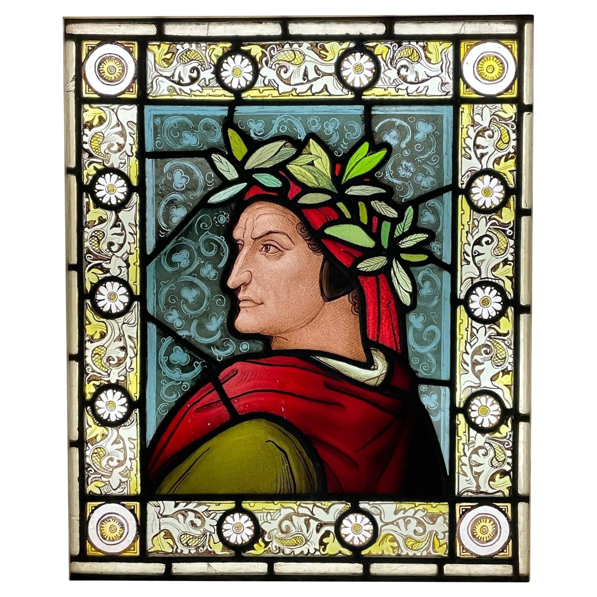 Antique Stained Glass Window Depicting Dante For Sale at 1stDibs