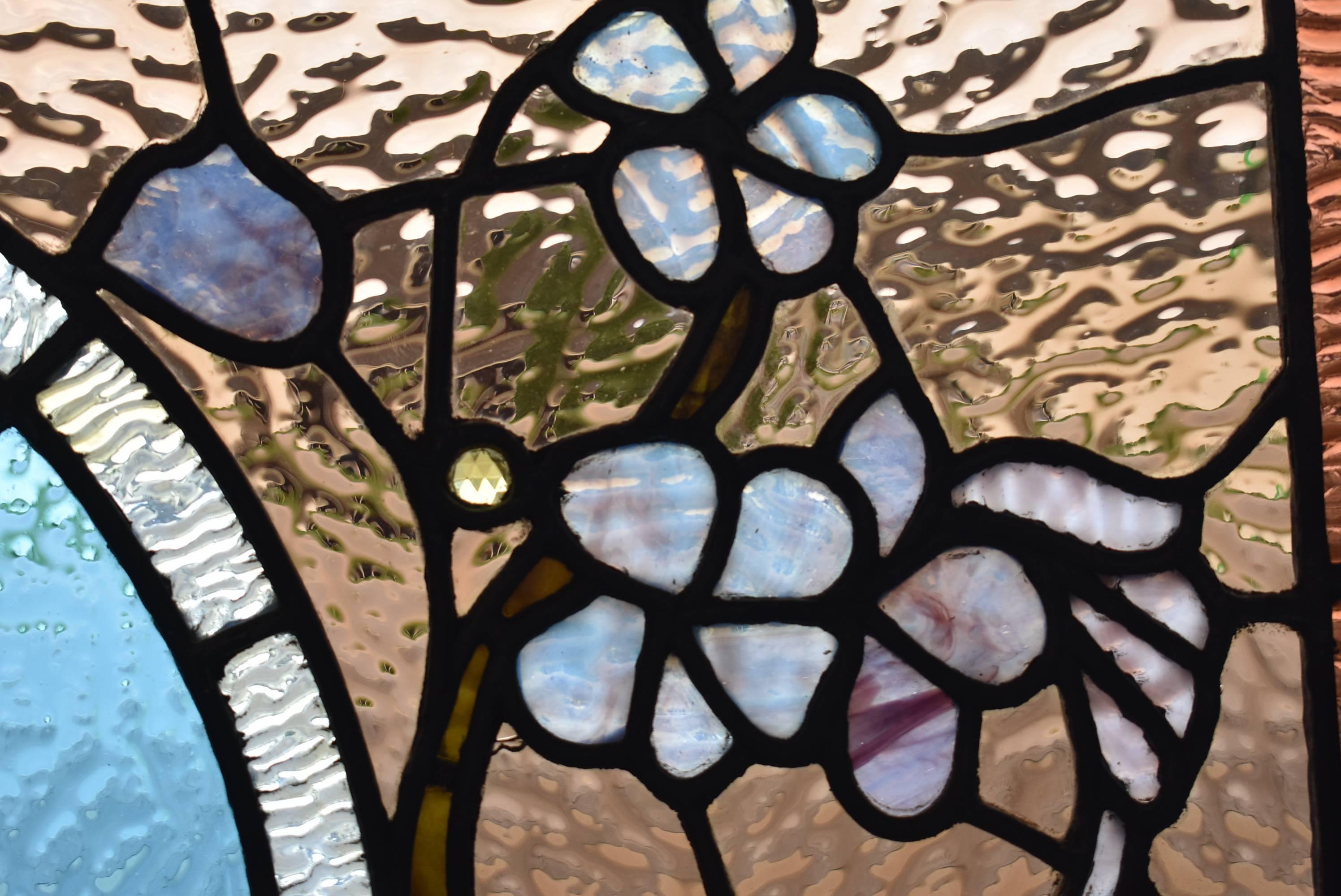 Antique Stained Glass Window with Flower Designs in Ripple Glass in ...