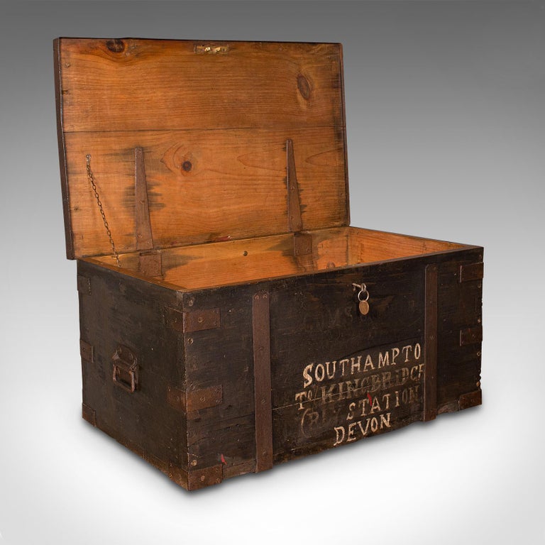 Antique Steamer Trunk, English, Pine, Iron, Carriage Chest, Victorian ...