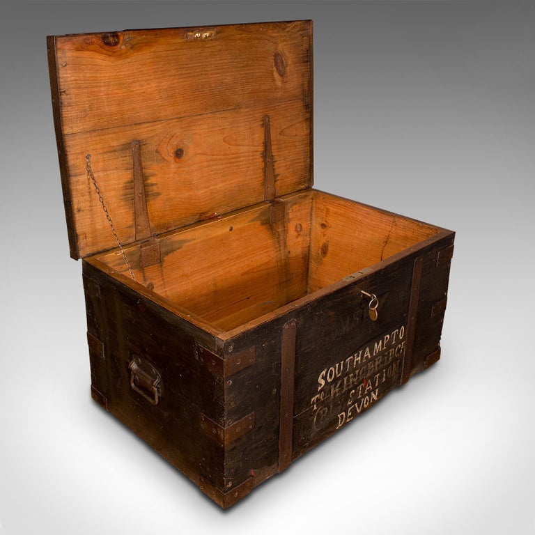 Antique Steamer Trunk, English, Pine, Iron, Carriage Chest, Victorian ...