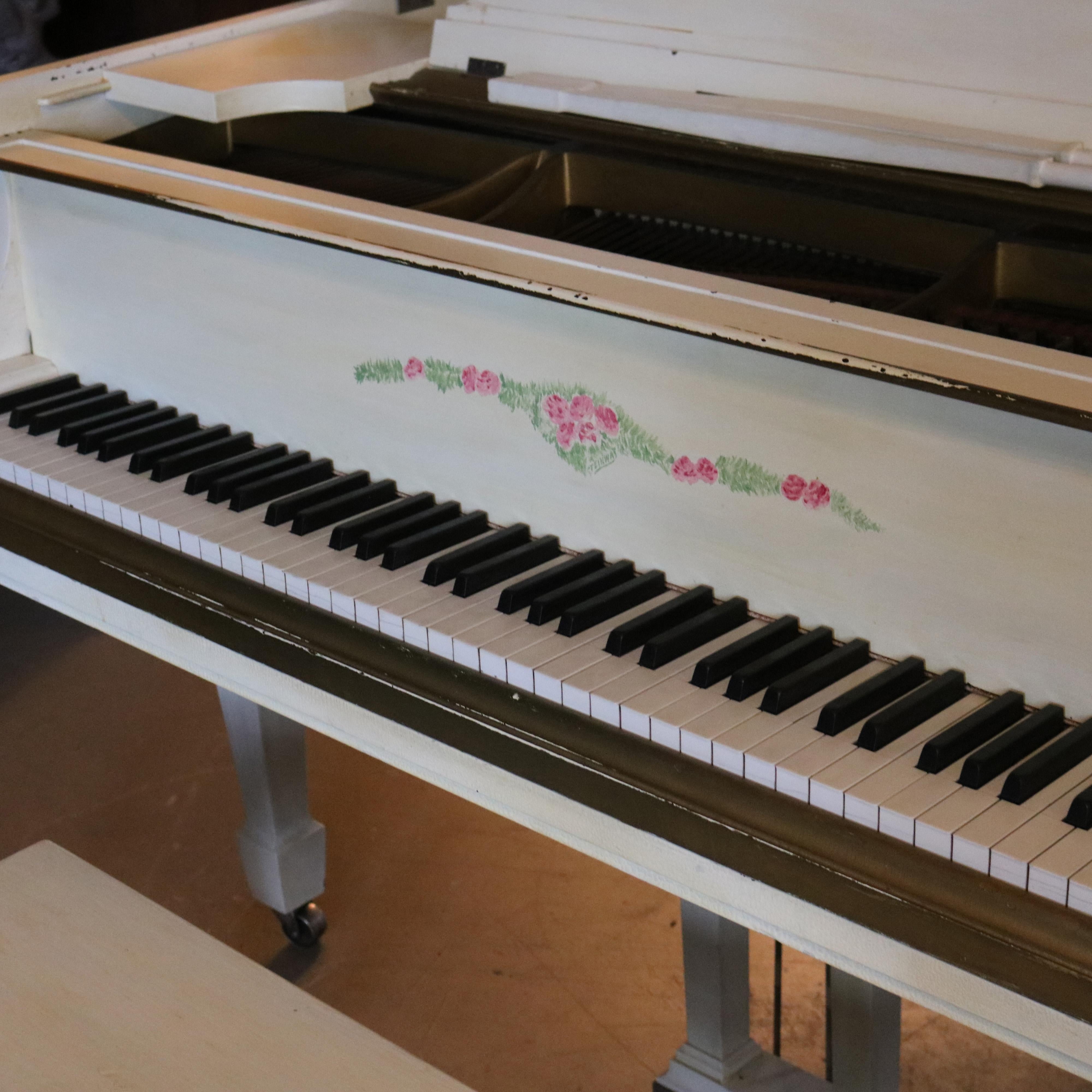 Antique Steinway Model M White and Custom Painted Baby Grand Piano with ...