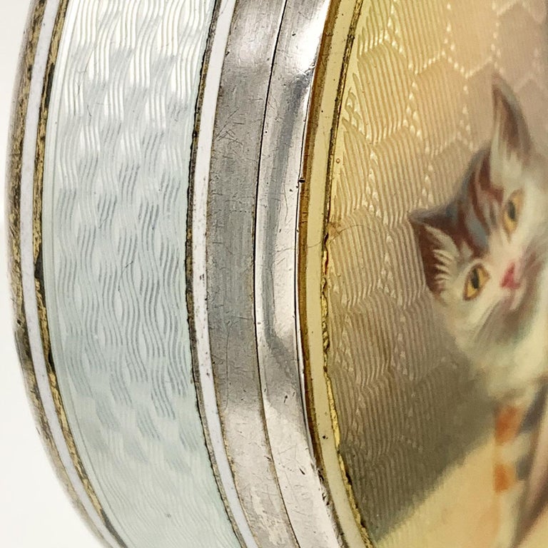 Antique Sterling and Enamel Cat Box For Sale at 1stDibs