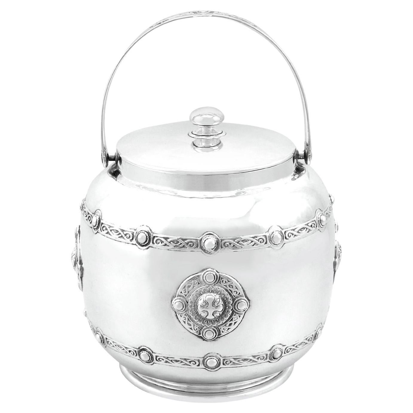 1920s Antique Sterling Silver and Cut-Glass and Enamel Biscuit Barrel ...
