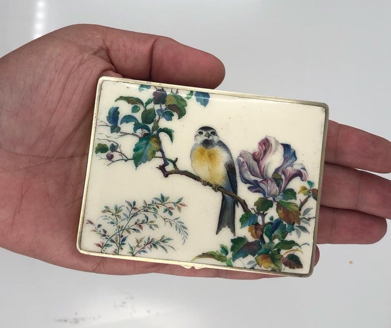 Antique Sterling and Enamel Bird Case For Sale at 1stDibs