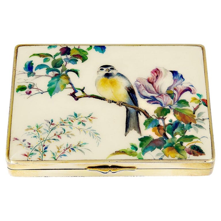 Antique Sterling and Enamel Bird Case For Sale at 1stDibs