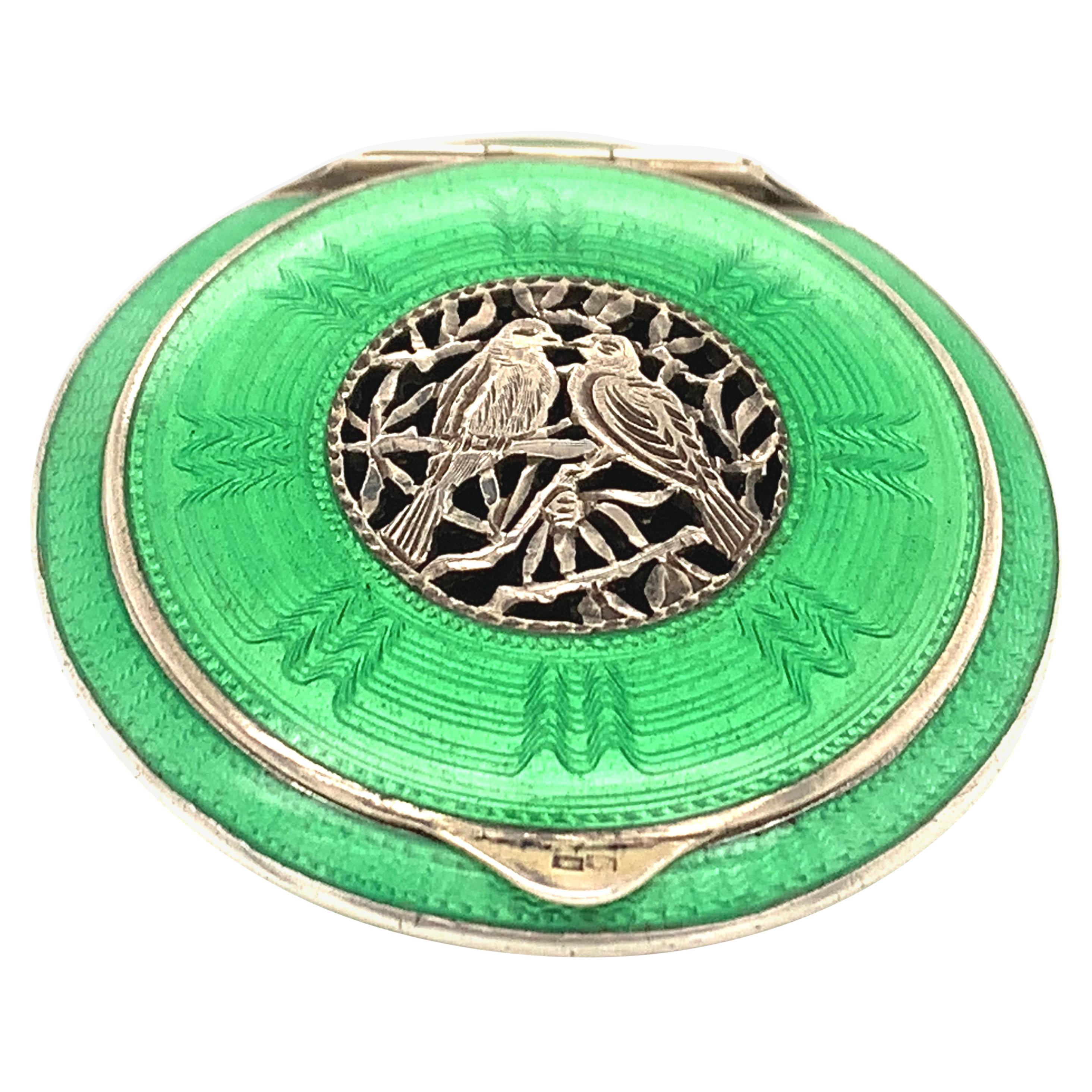 Antique Sterling Enamel Compact with Lovebirds at 1stDibs