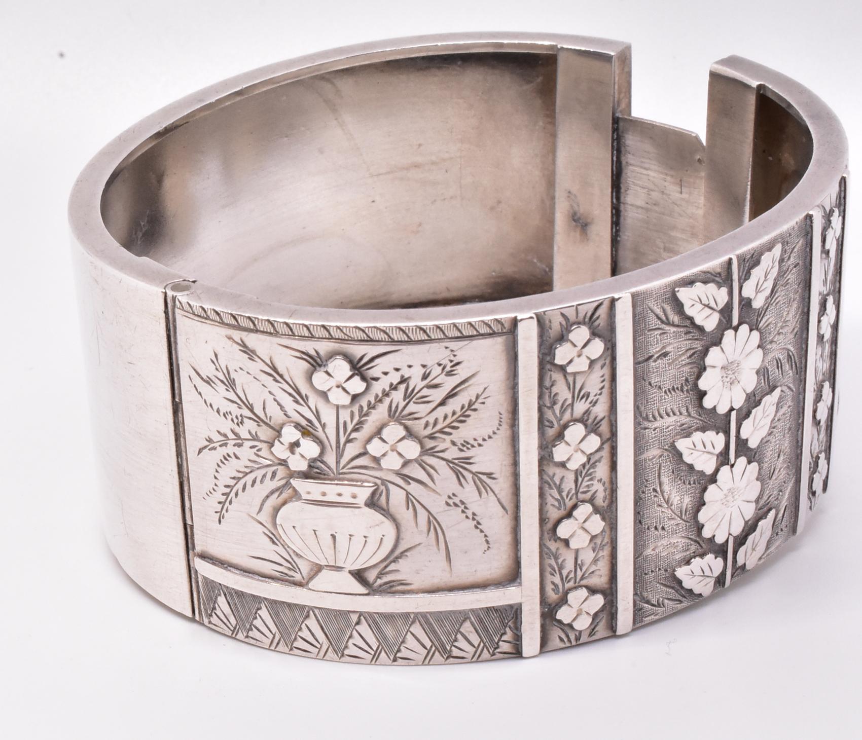 Antique Sterling Floral Bangle at 1stDibs | floral bracelets, antique ...