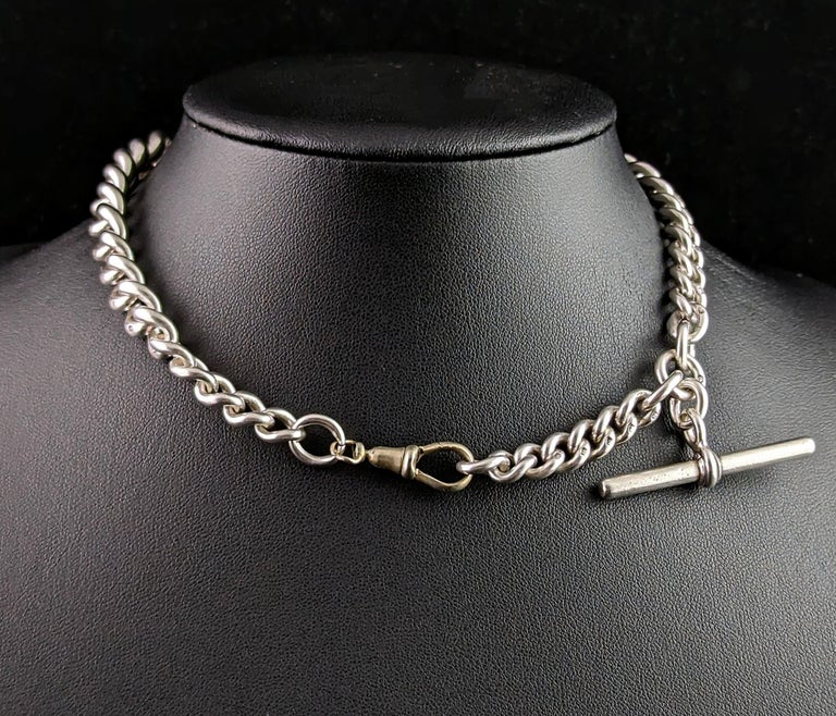 Antique Sterling Silver Albert Chain, Heavy, Watch Chain For Sale at ...