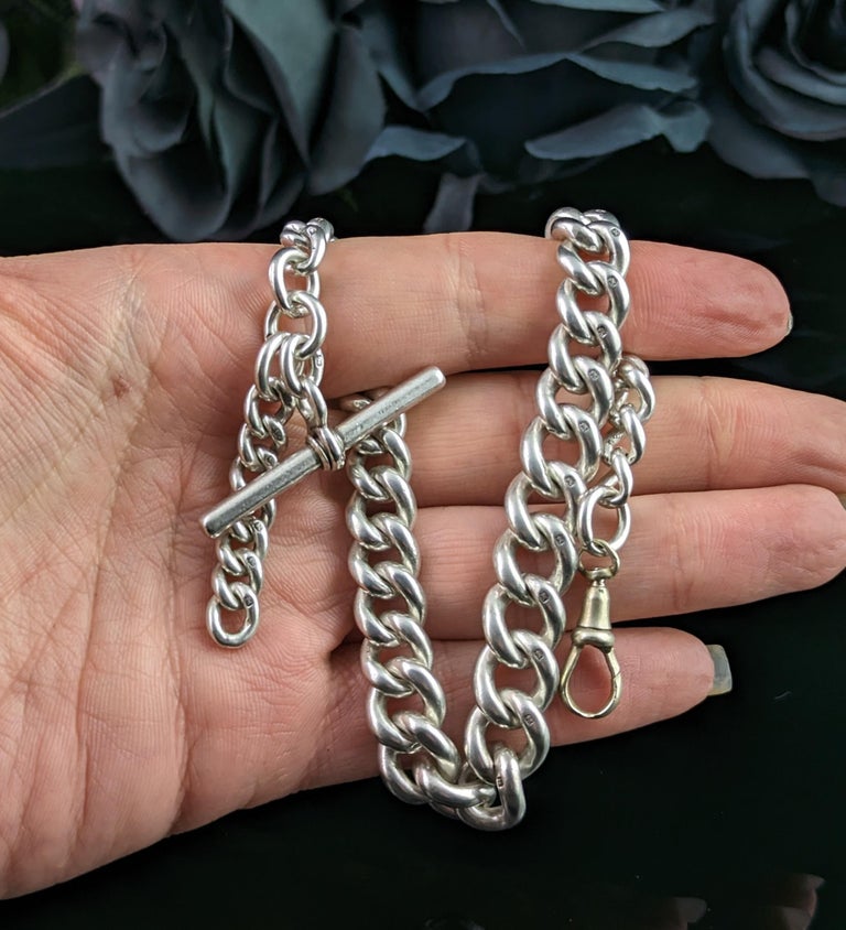 Antique Sterling Silver Albert Chain, Heavy, Watch Chain For Sale at ...