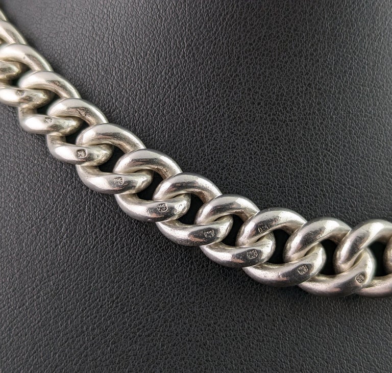 Antique Sterling Silver Albert Chain, Heavy, Watch Chain For Sale at ...