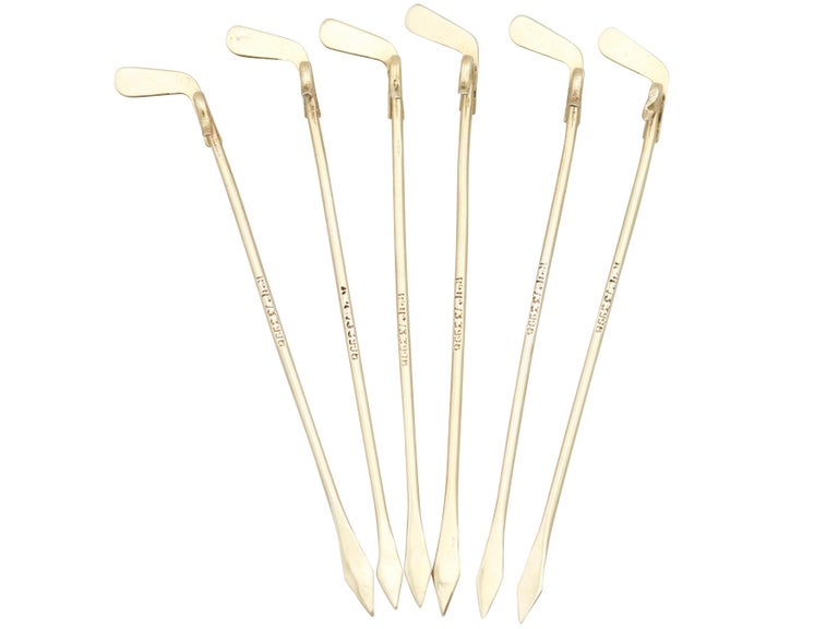 Antique Sterling Silver and Enamel 'Golf Club' Cocktail Sticks at ...