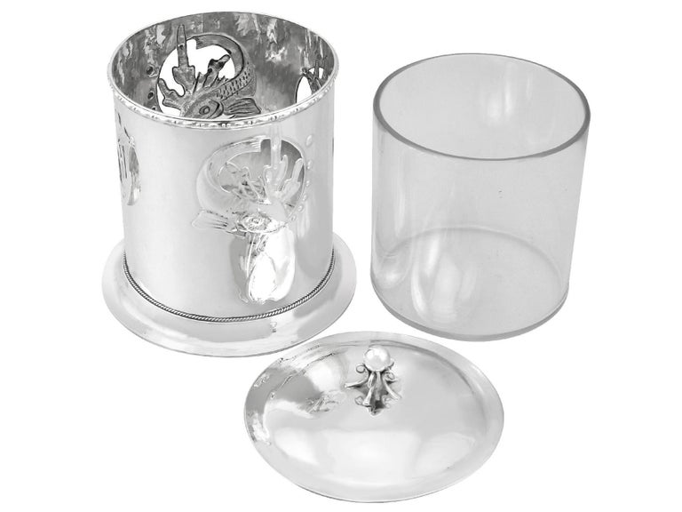 Antique Arts and Crafts Sterling Silver and Glass Biscuit Box For Sale ...