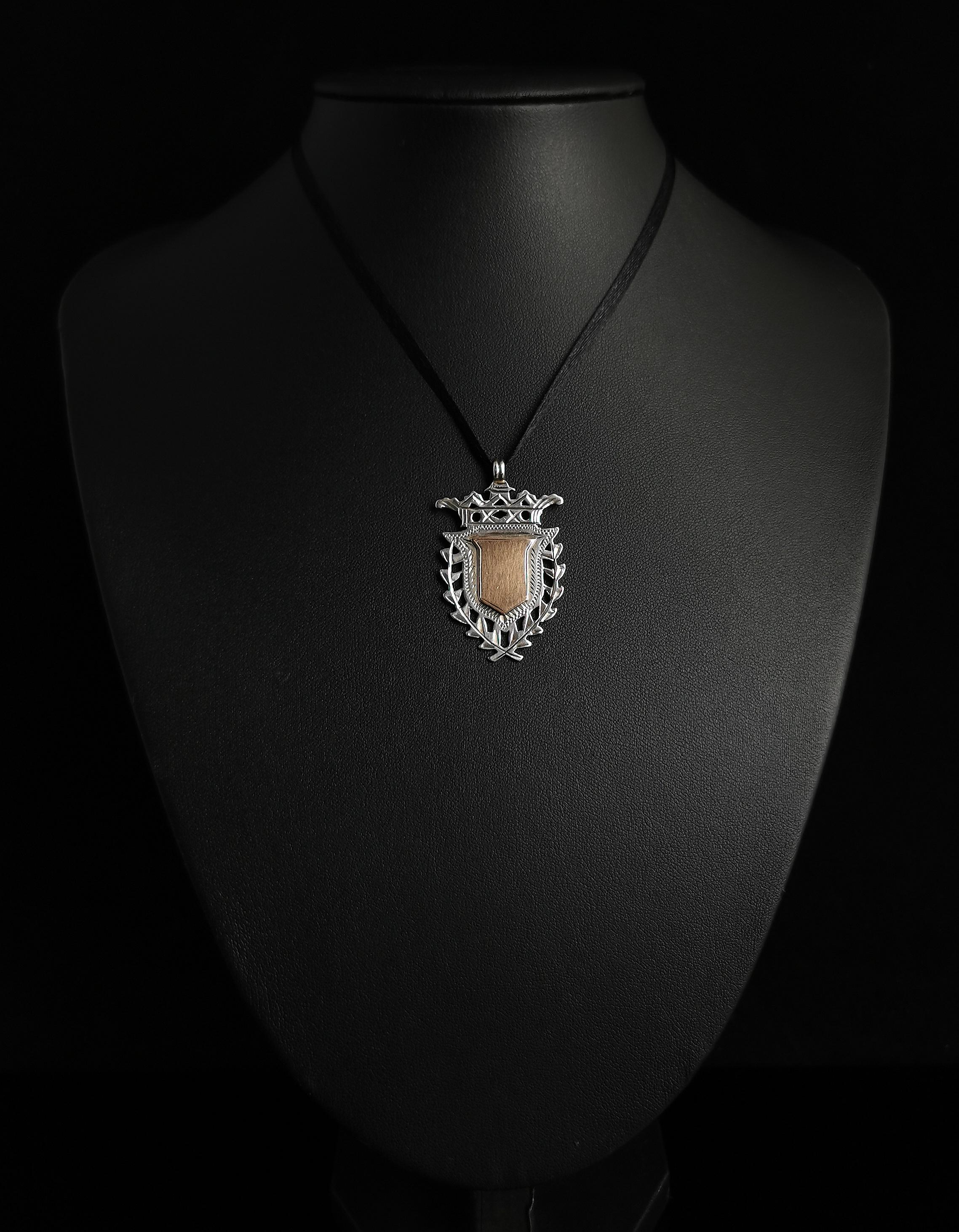 Antique Sterling Silver and Rose Gold Shield Fob Pendant, Watch Fob For ...