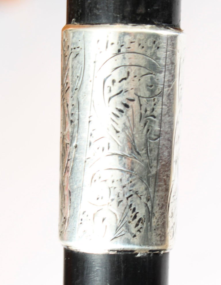 Antique Sterling Silver Black Lacquered Walking Stick Cane 1885 19th C ...