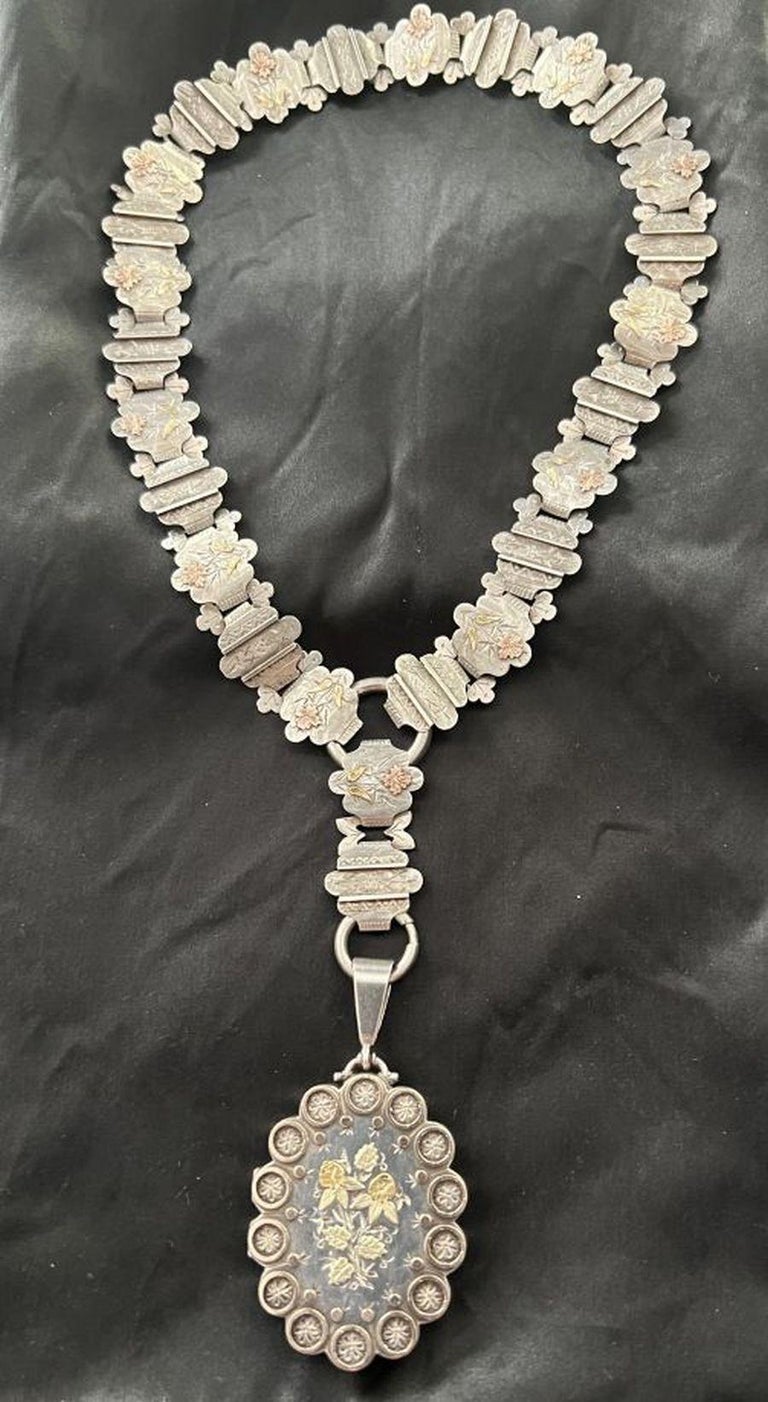 Antique Sterling Silver Book Locket and Necklace Vintage Fine Estate ...