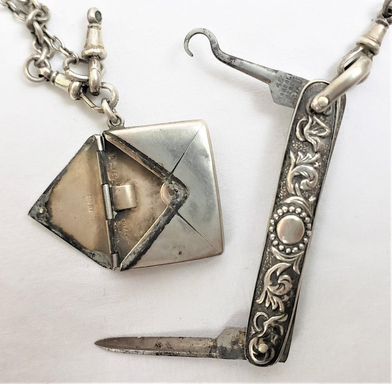 Antique Sterling Silver Chatelaine with Stylized Face and Exotic Bird ...
