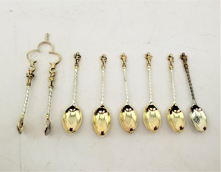 Antique Sterling Silver Coffee or Tea Spoon Set with Figural Handles ...