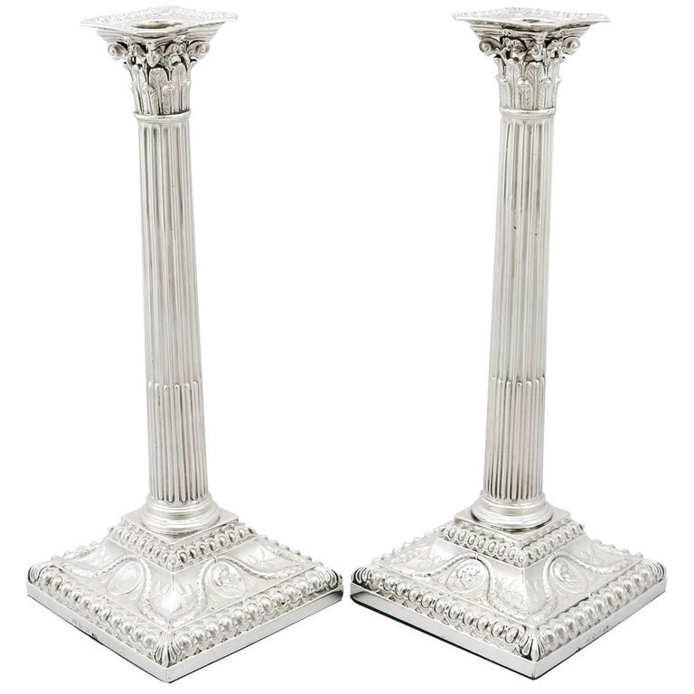 Antique Sterling Silver Corinthian Column Candlesticks, 1771 at 1stDibs