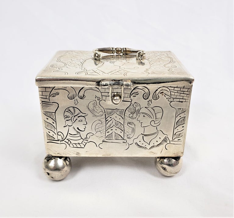 Antique Sterling Silver Dutch Marriage Box with Engraved Rococco Styled ...