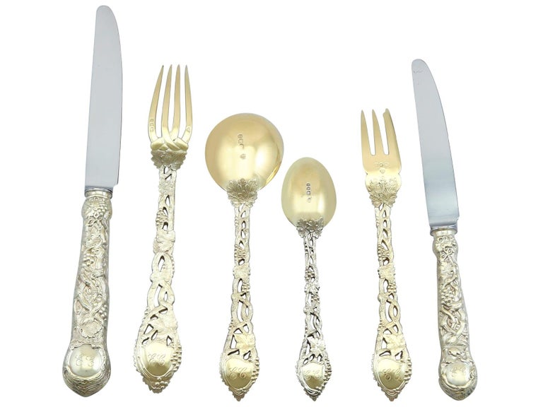 Vintage Sterling Silver Gilt Canteen of Cutlery for Twelve Persons at ...