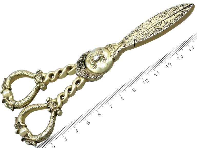 Antique Sterling Silver Gilt Grape Shears '1854' For Sale at 1stDibs